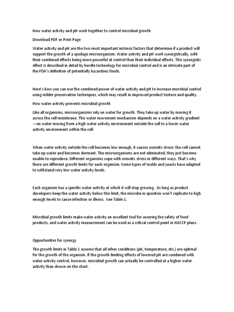 How Water Activity and PH Work Together To Control Microbial Growth ...
