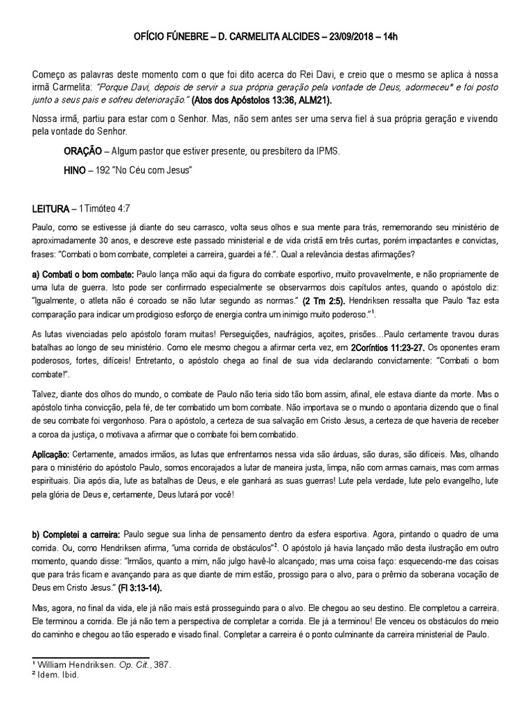 Ofício Fúnebre | PDF | Apóstolo Paulo | Fé