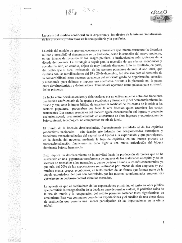 Arceo, Enrique - La Crisis Del Modelo Neolibreal en La Argentina y Los ...