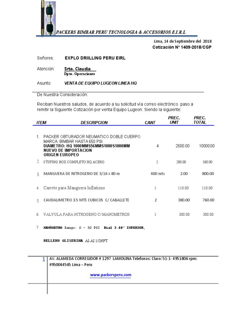 Obturador HQ Doble Packer Bimbar | PDF | Negocios