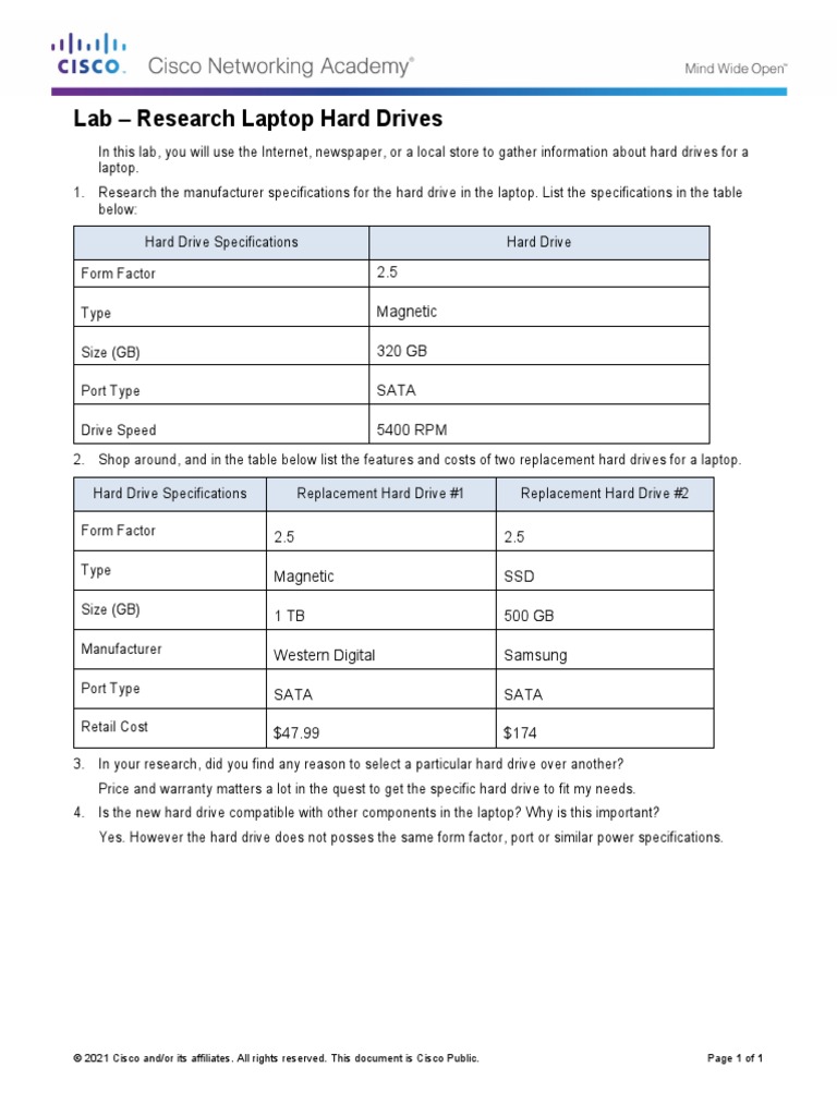 9.3.2.7 Lab - Research Laptop Hard Drives | PDF