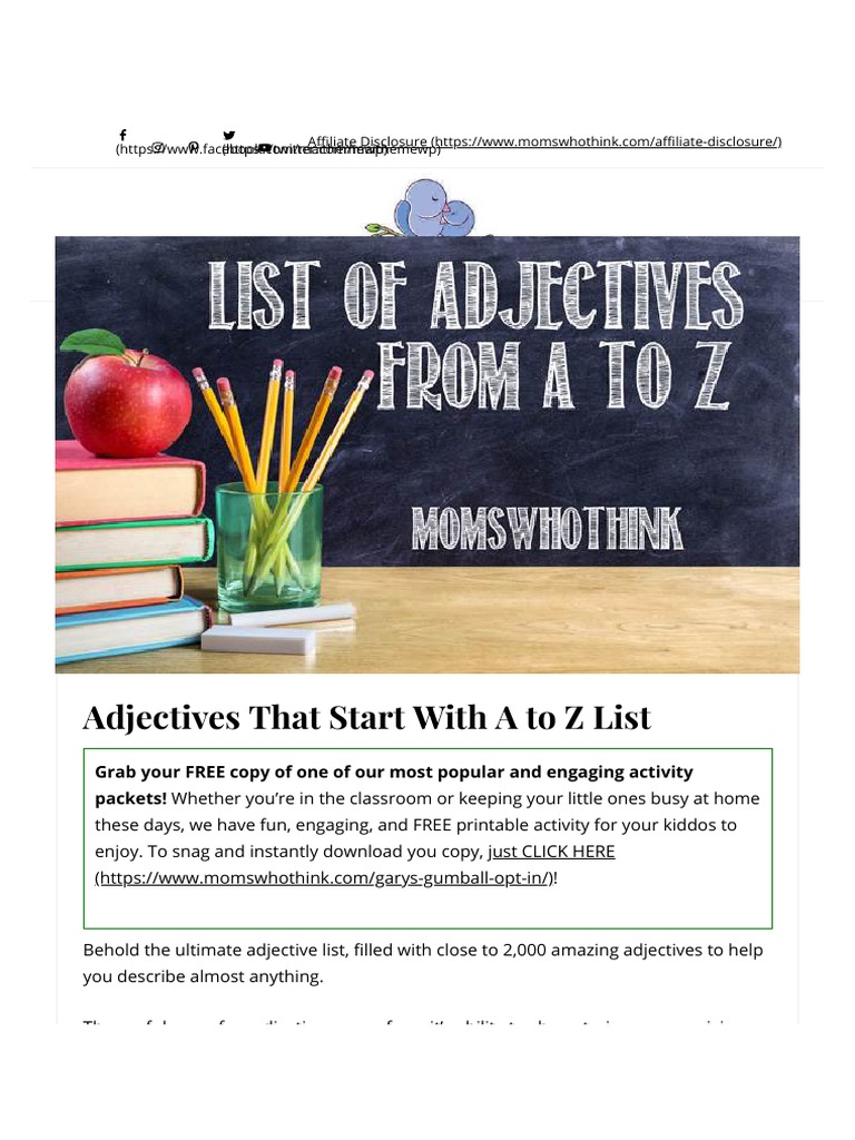 Adjectives That Start With A To Z List | PDF