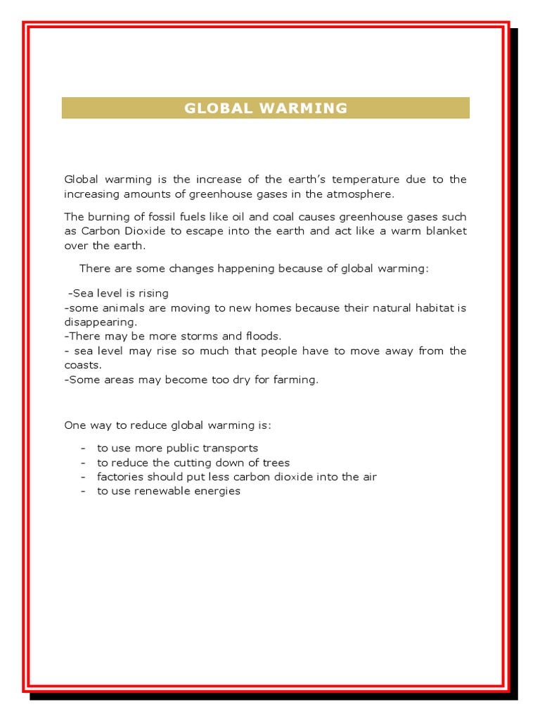 The Danger of Global Warming Reading Comprehension Exercises 24416 ...
