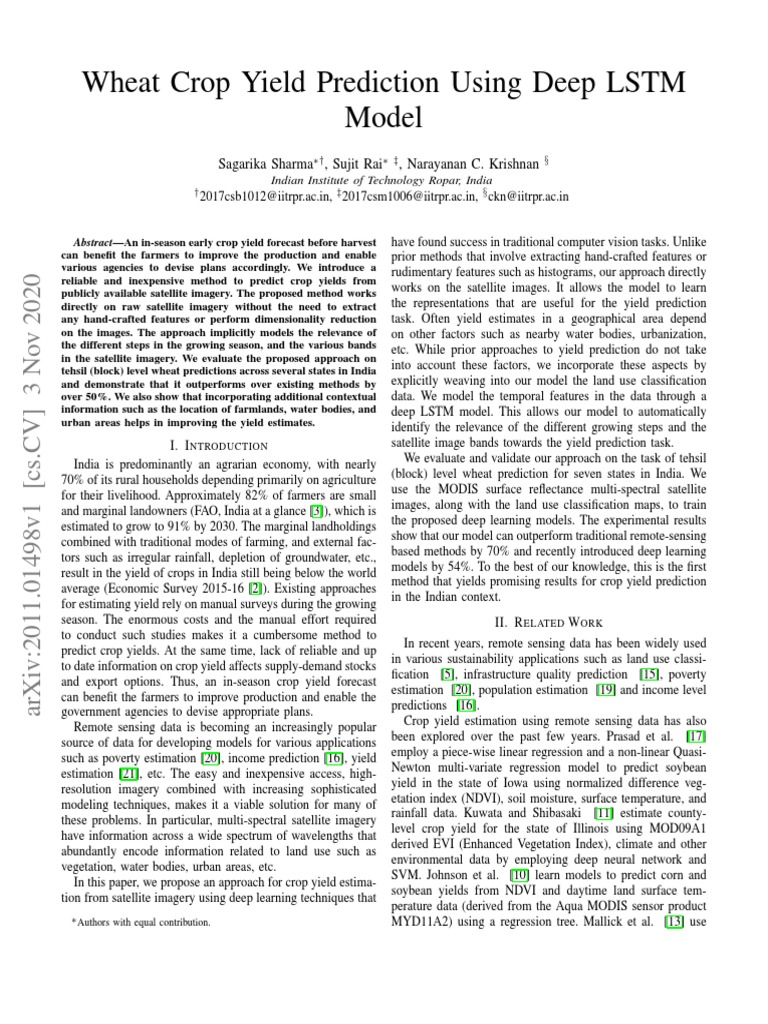 Wheat Crop Yield Prediction Using Deep LSTM Model | PDF | Deep Learning ...