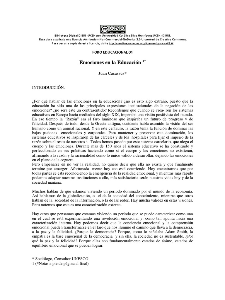 Emociones En La Educacion Casassus J 2003 Las Emociones En La