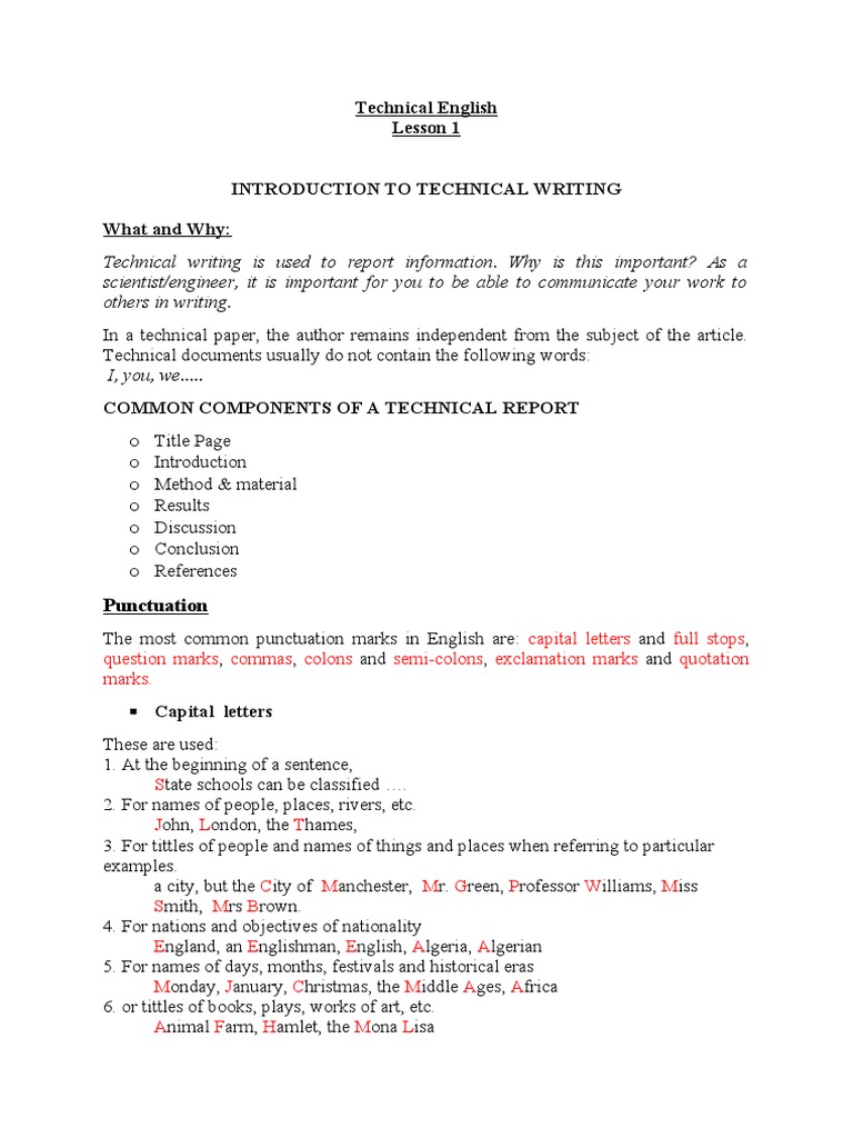 Technical English Lesson 1 2021 | PDF | Punctuation | English Language