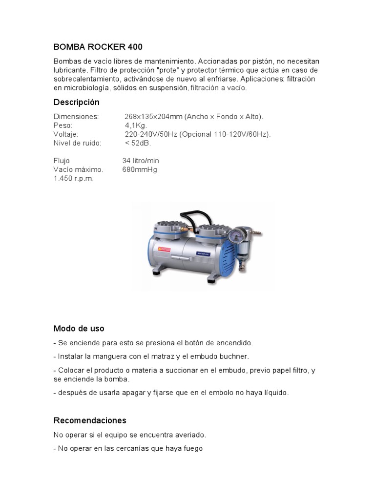 BOMBA de Vacio ROCKER 400 | PDF