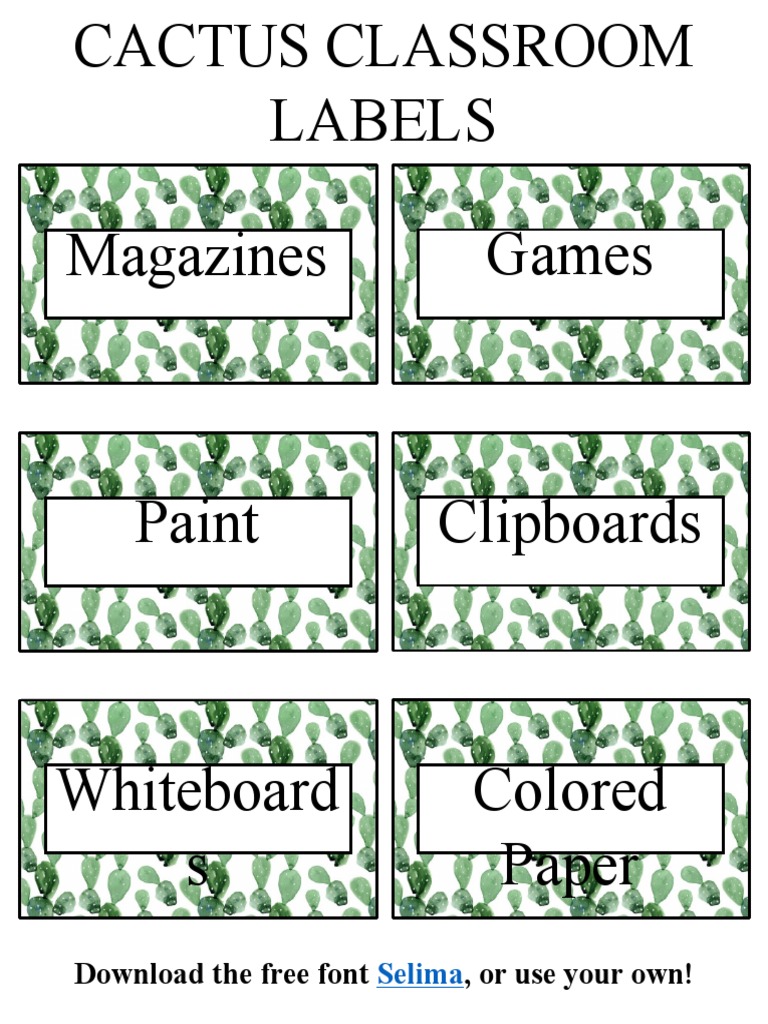 Edit Able Cactus Classroom Labels Print Able | PDF