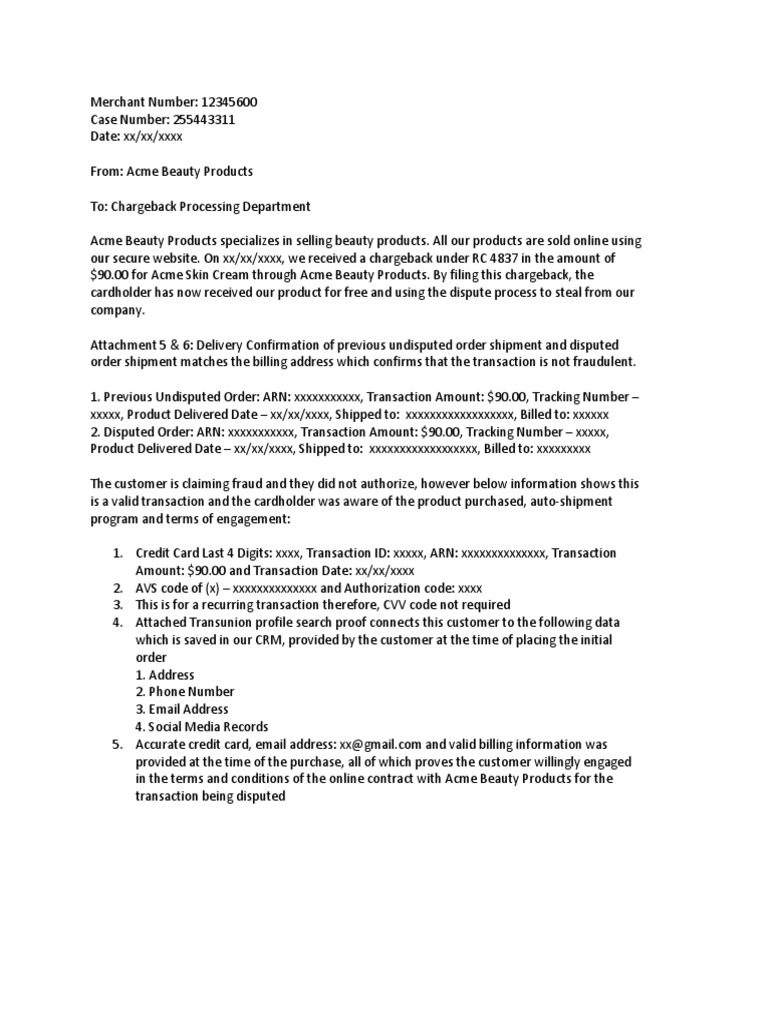 Fraudulent Rebuttal Letter - Subsequent Recurring | PDF | Credit Card ...