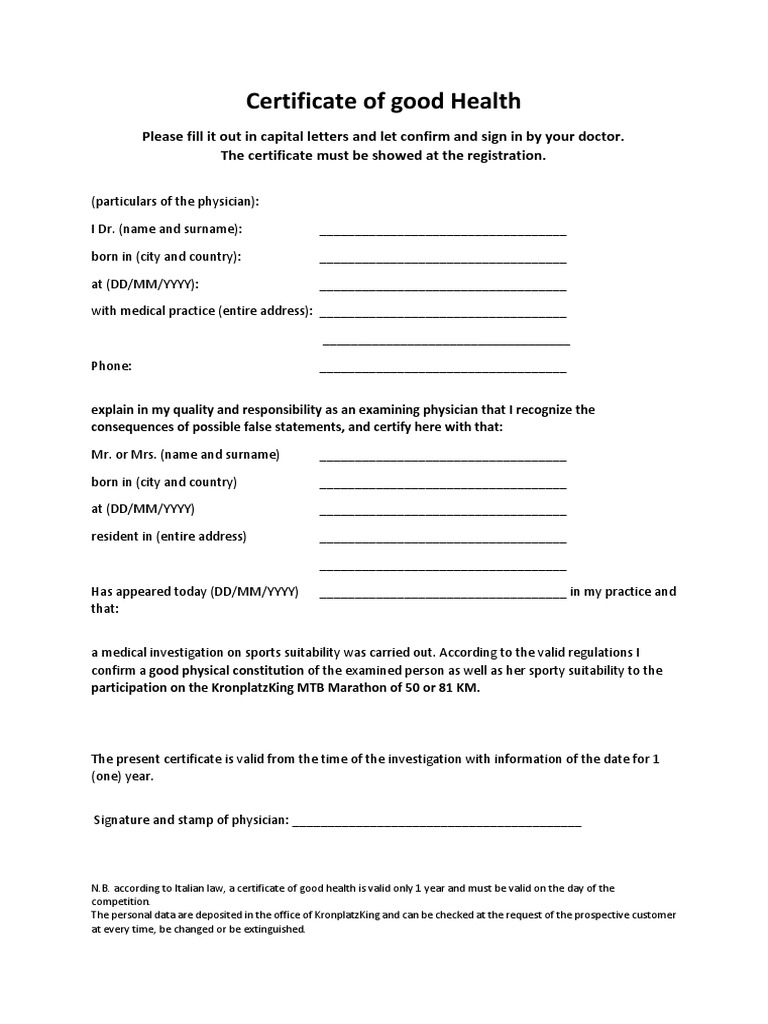 Certificate of Good Health | PDF