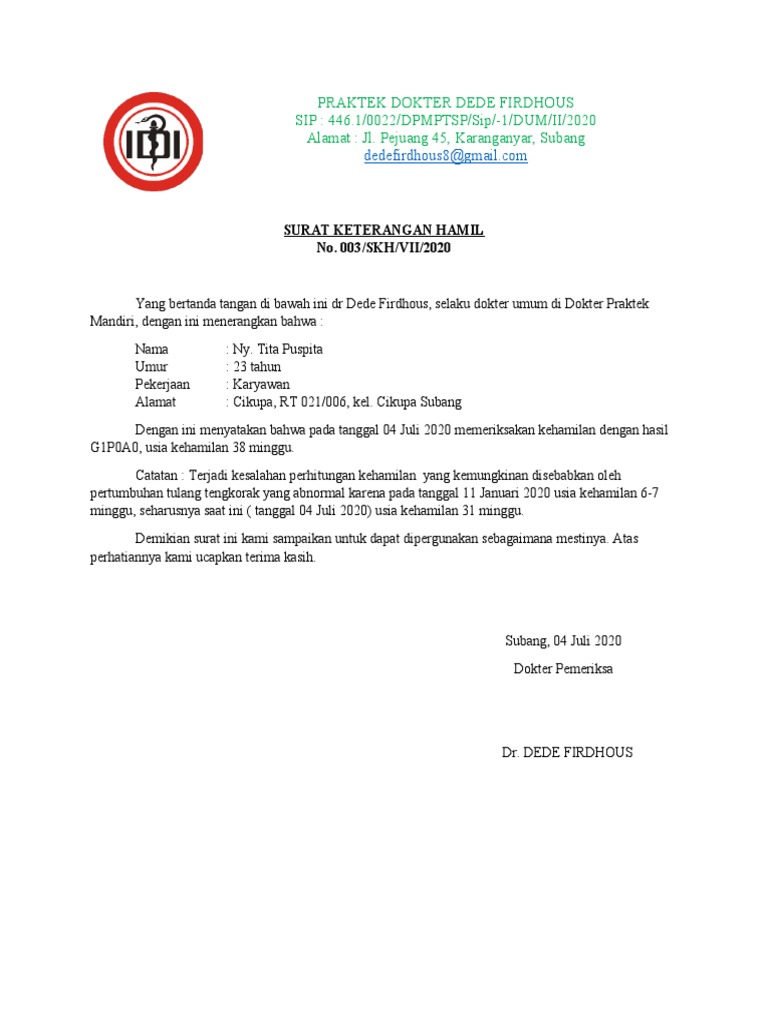 Surat Keterangan Hamil | PDF | Kesehatan Holistik | Sains & Matematika