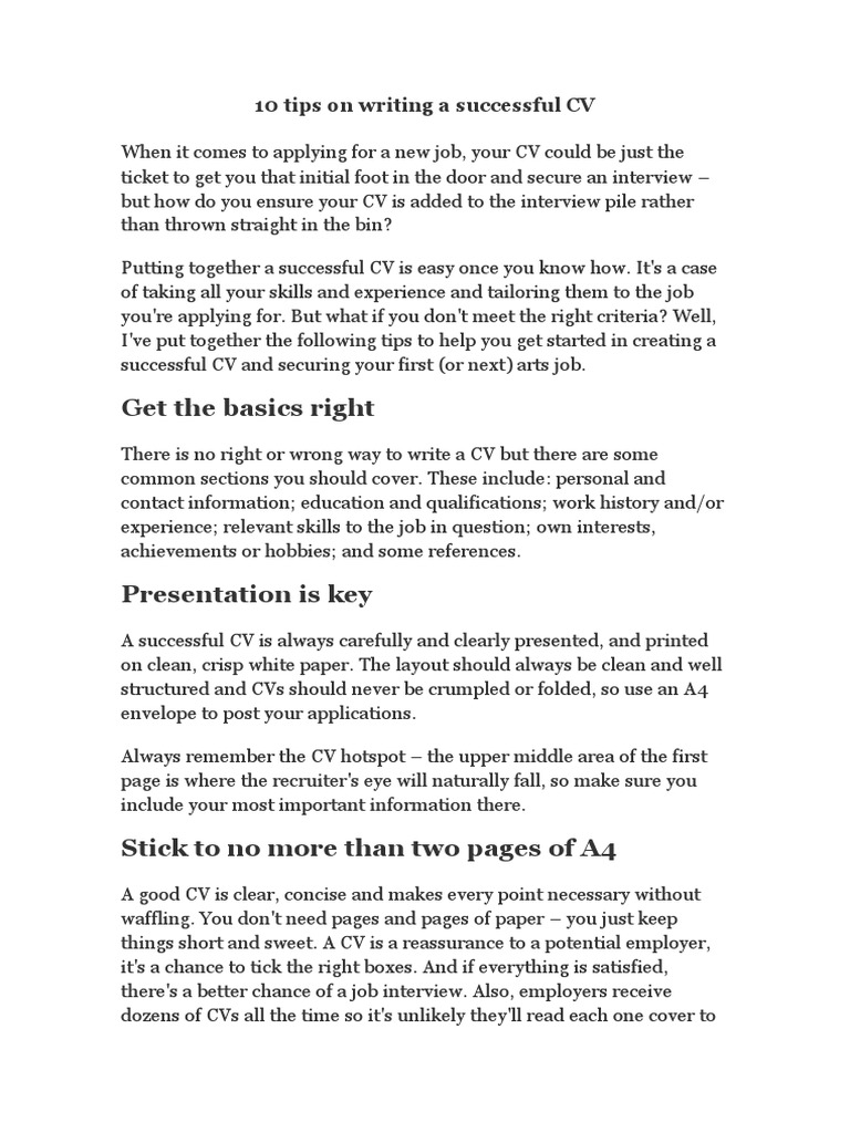 10 Tips On Writing A Successful CV | PDF | Career & Growth