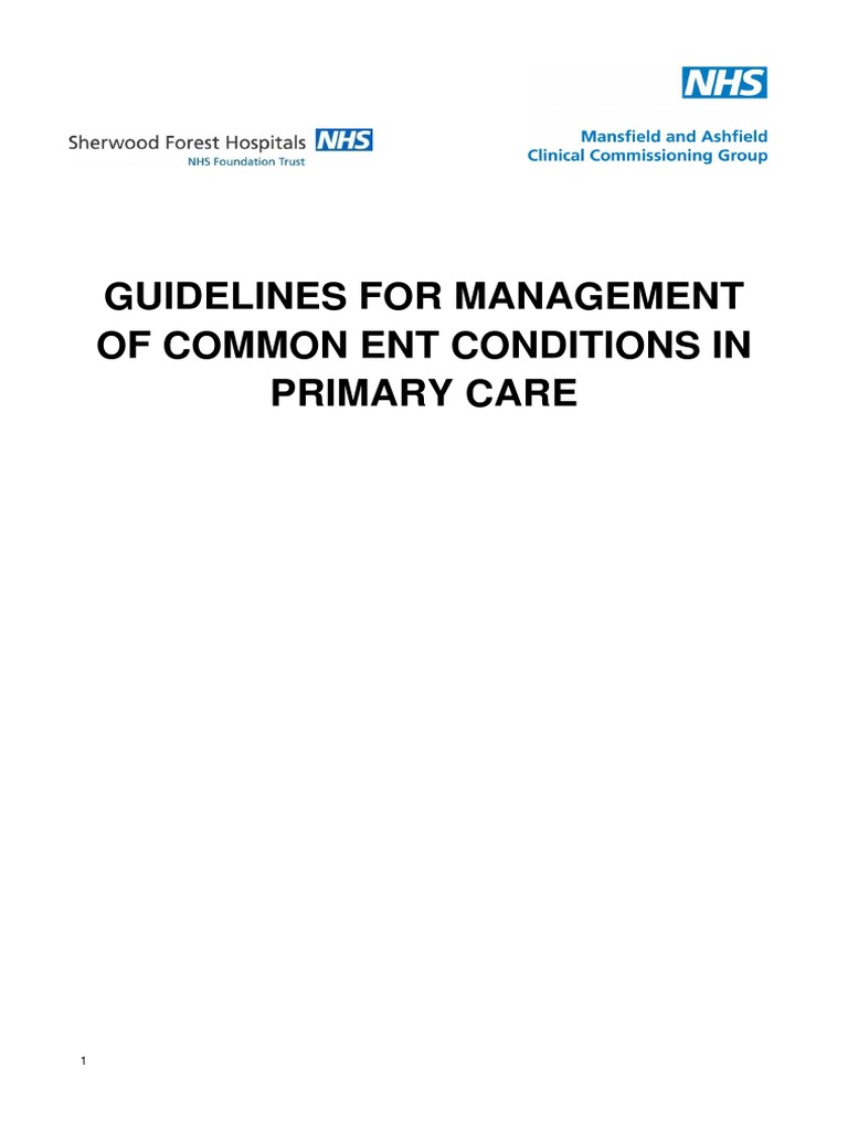 Guidelines For Management of Common Ent Conditions in Primary Care ...