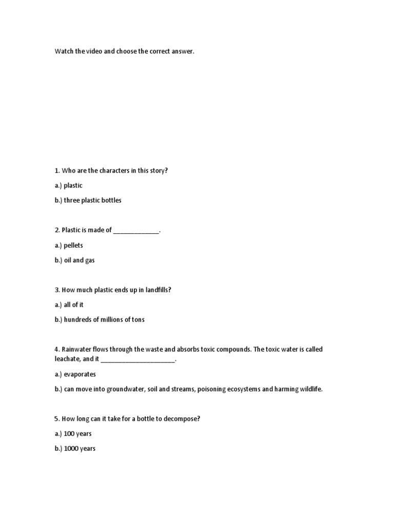Plastic Pollution Quiz Guide | PDF | Social Science