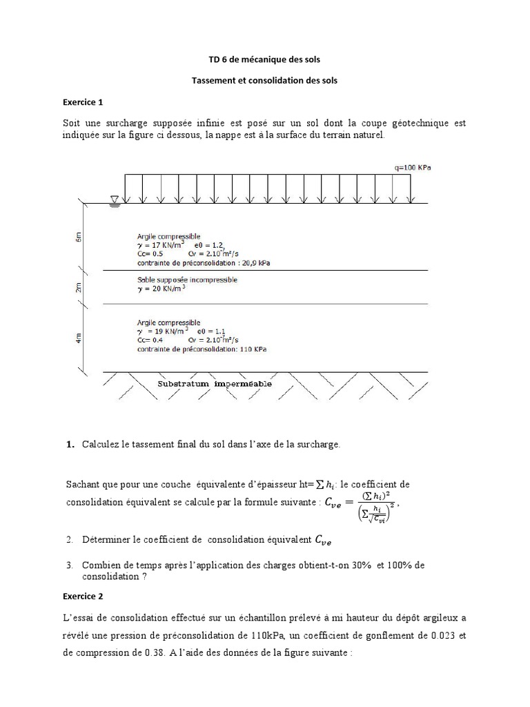 TD 6 Tassement Et Consolidation Des Sols | PDF