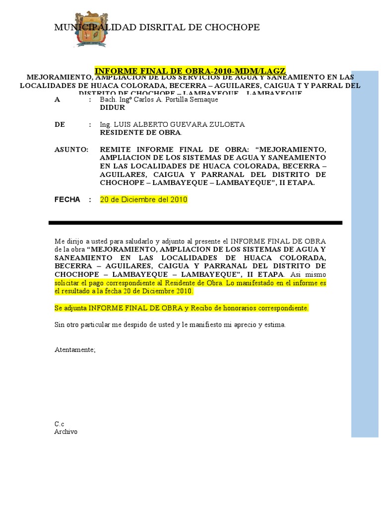 Informe Final de Obra | PDF