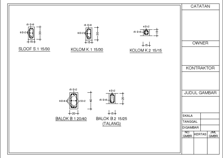 Detail Beton Kolom, Slof, Balok | PDF