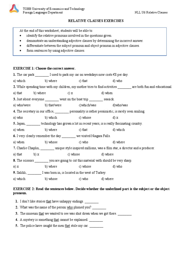 NLL U6 Grammar Exercise | Download Free PDF | Clause | Grammar