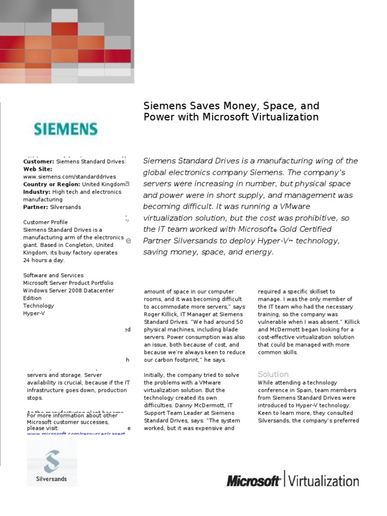 Siemens - Microsoft Hyper V Case Study | PDF | Hyper V | Virtualization