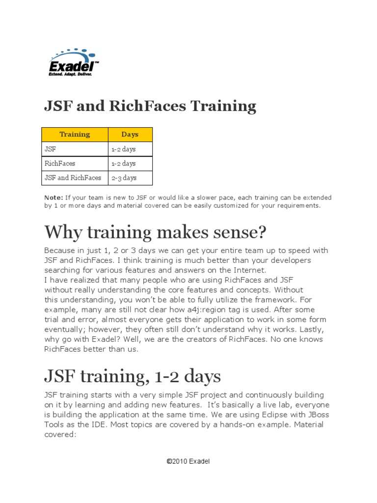 Why Training Makes Sense?: JSF and Richfaces Training | PDF | Java Server Faces | Ajax (Programming)