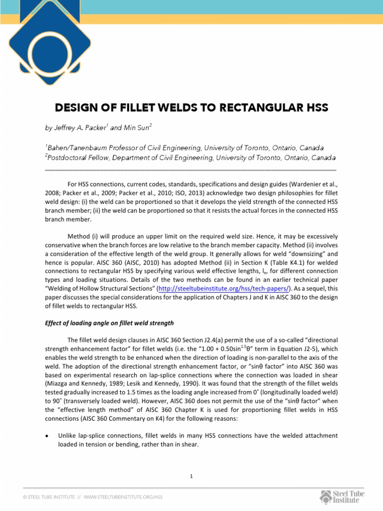 Design of Fillet Welds To Rectangular HSS - TECHNICAL-PAPER03-2015 ...