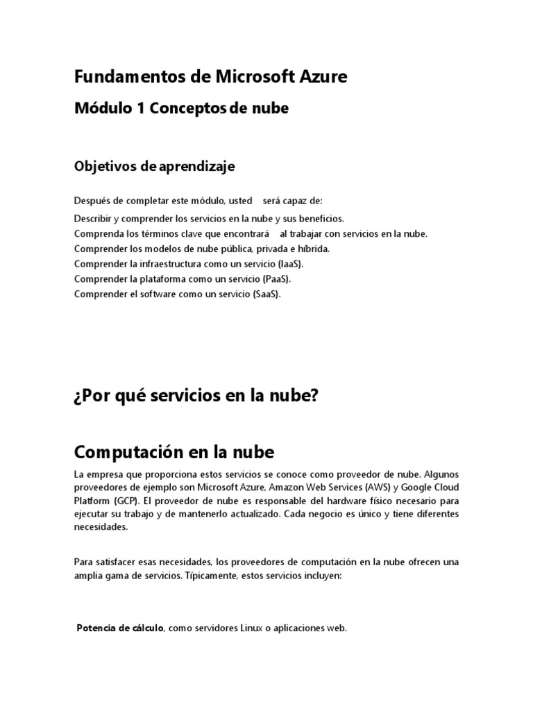Fundamentos de Microsoft Azure Modulo 1 | PDF | Software como servicio ...
