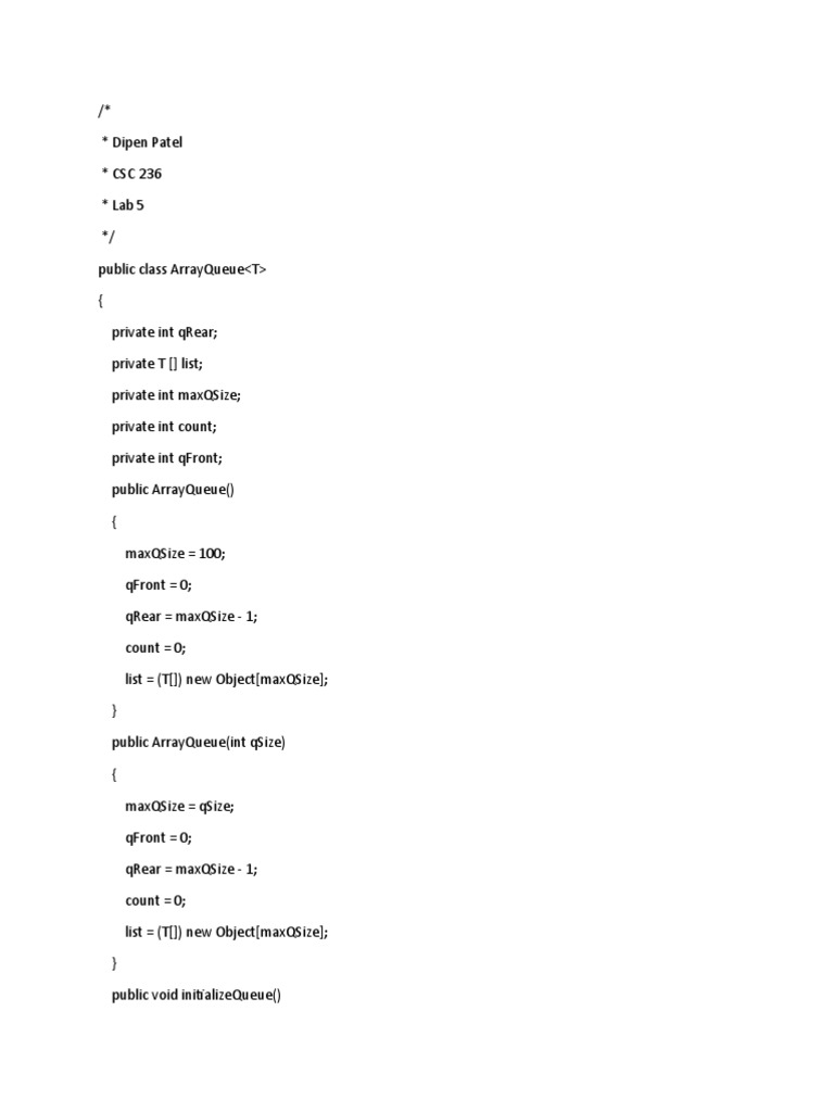 Lab 5 | PDF | Queue (Abstract Data Type) | Boolean Data Type