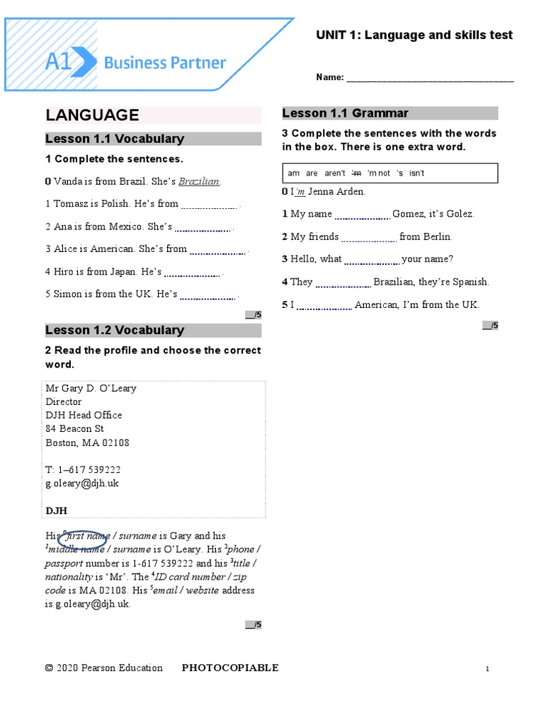 Language: UNIT 1: Language and Skills Test | PDF | Linguistics ...