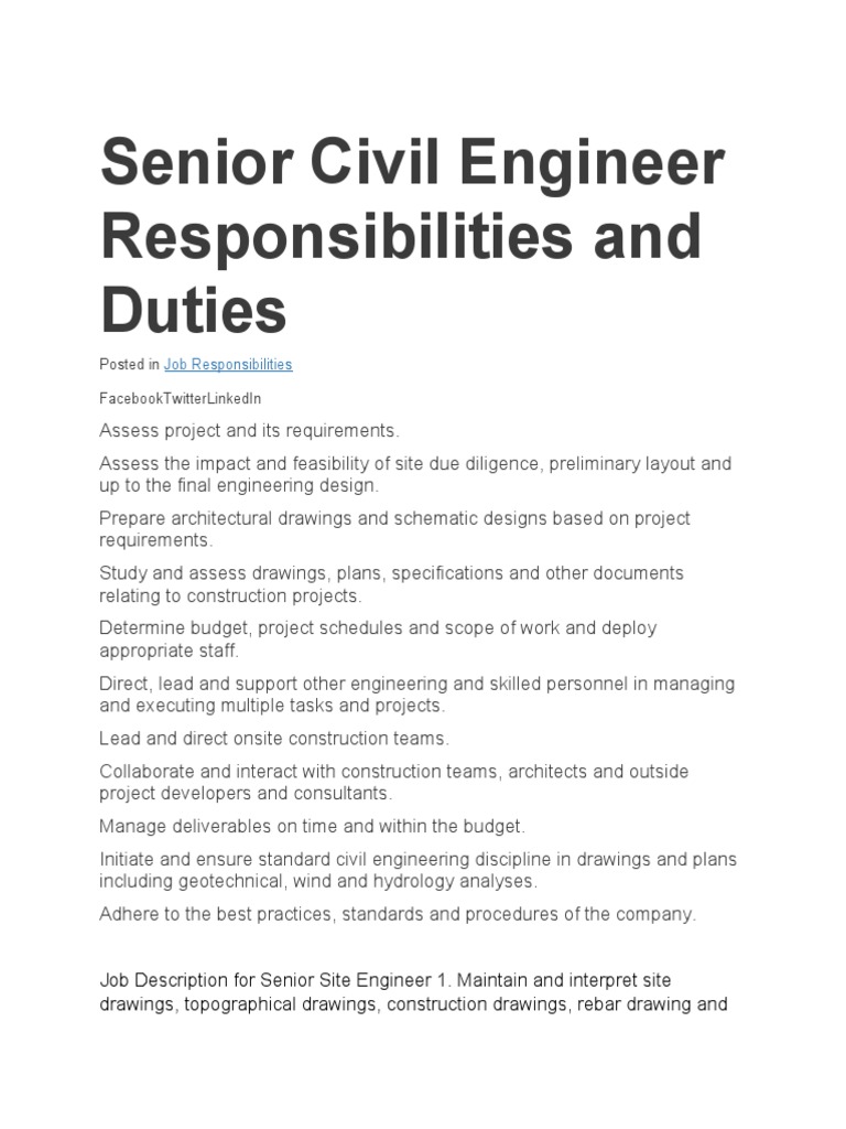 Senior Civil Engineer Responsibilities and Duties | PDF