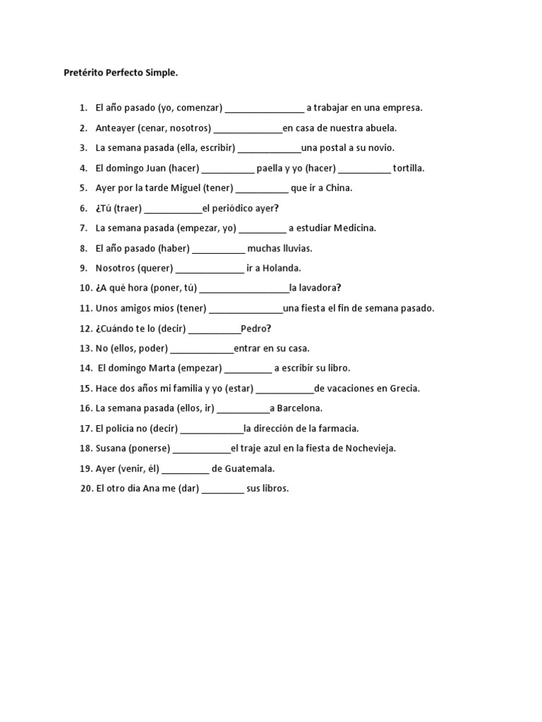 Frases Pretérito Perfecto Simple | PDF