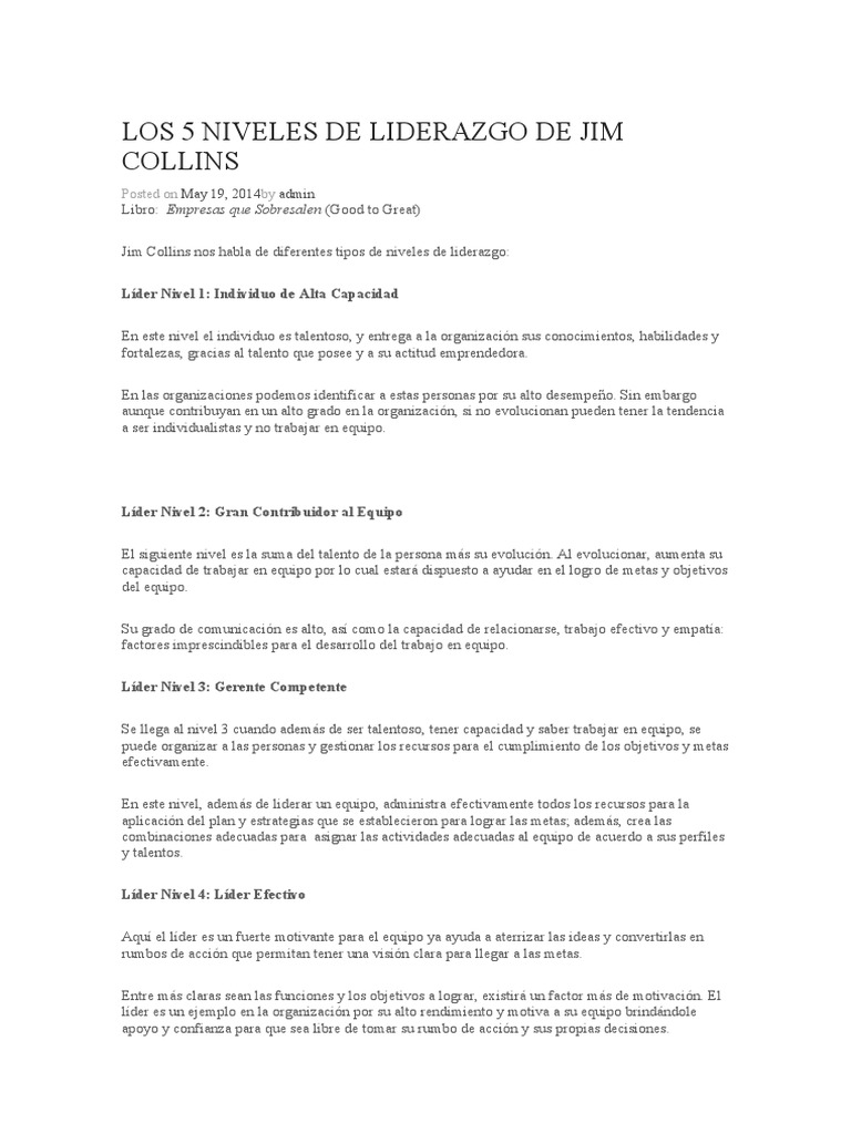 Los 5 Niveles de Liderazgo de Jim Collins | PDF