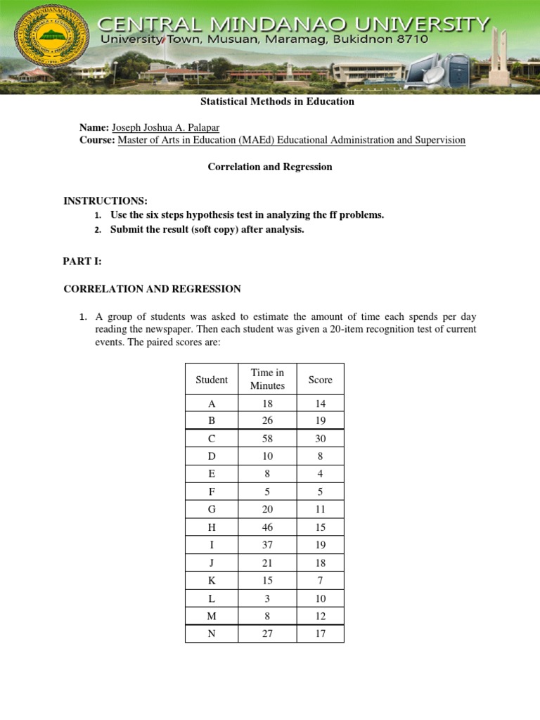 Activity 7 Statistical Methods in Education | PDF | Correlation And Dependence | Statistics