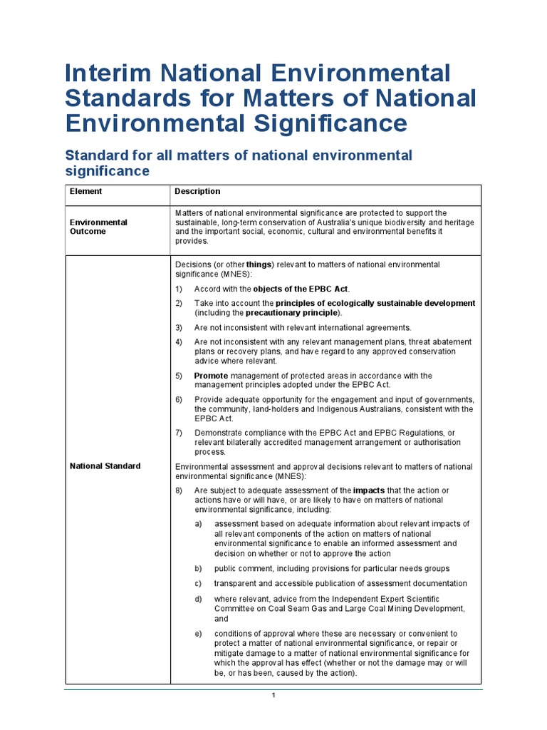 Interim National Environmental Standards For Matters of National ...