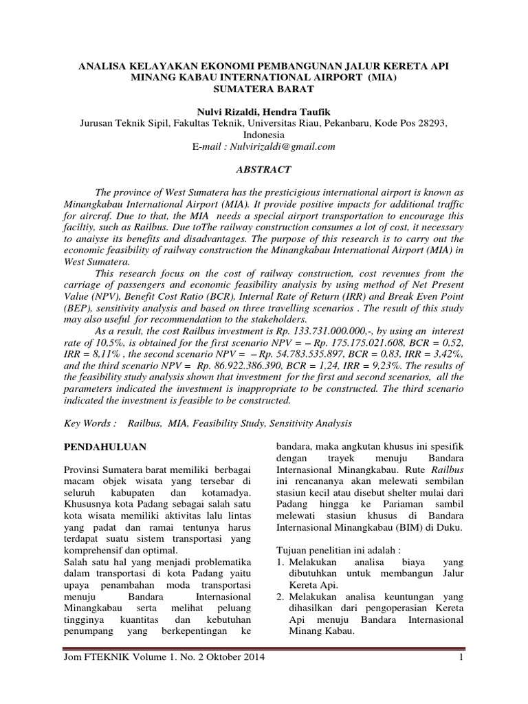 Analisa Kelayakan Ekonomi Pembangunan Jalan | PDF | Internal Rate Of ...