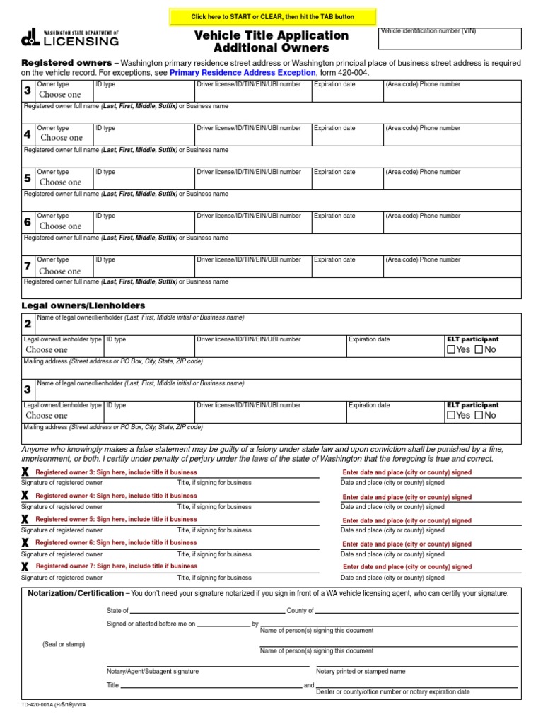 Vehicle Title Application Additional Owners: Registered Owners Choose ...