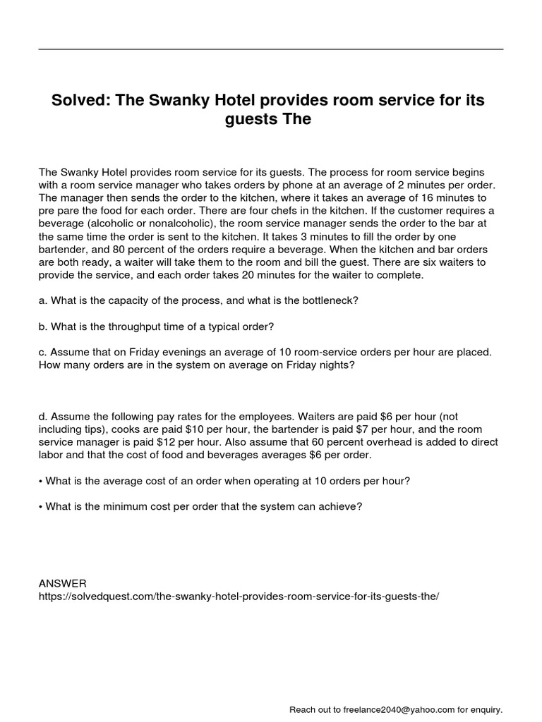 Swanky Hotel Room Service Process Analysis | PDF | Waiting Staff ...
