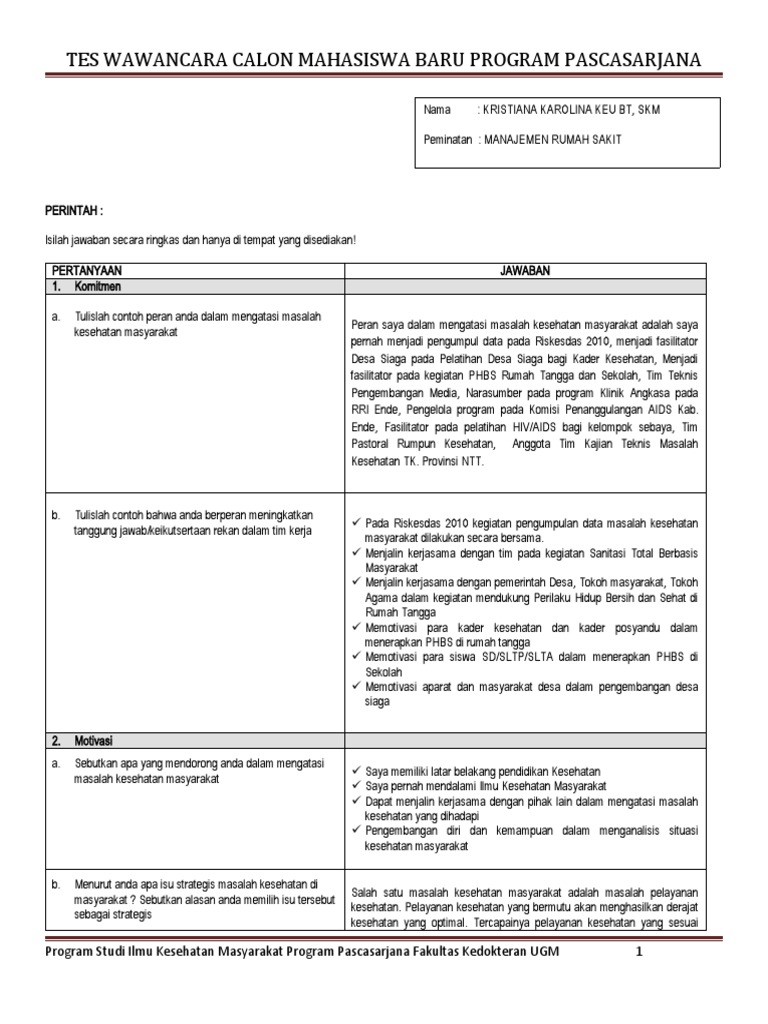 Dokumen - Tips Form Wawancara Seleksi Mahasiswa Baru Prodi s2 Ikm 1 | PDF