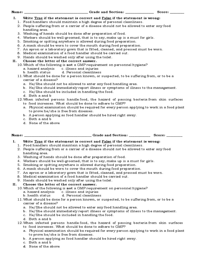Formative Assessment in Food Processing | PDF | Hygiene | Foods