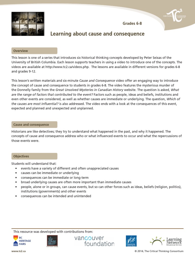 Learning About Cause and Consequence: Grades 6-8 | PDF | Critical ...