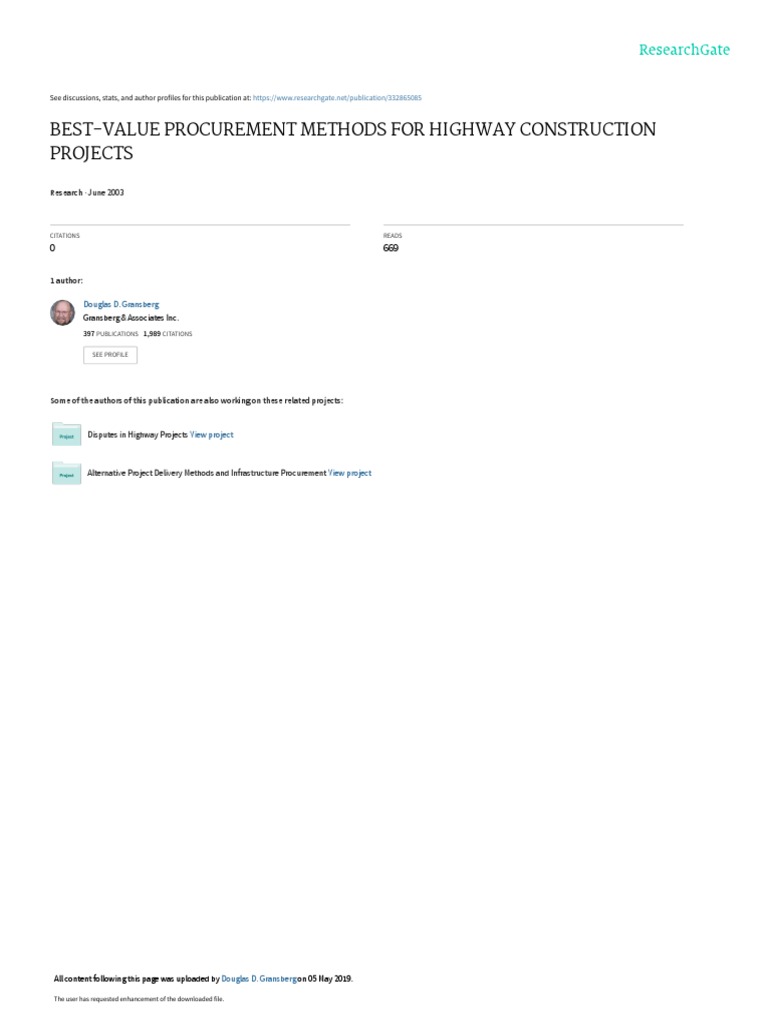 Best-Value Procurement Methods For Highway Construction Projects | PDF | Procurement | Life ...