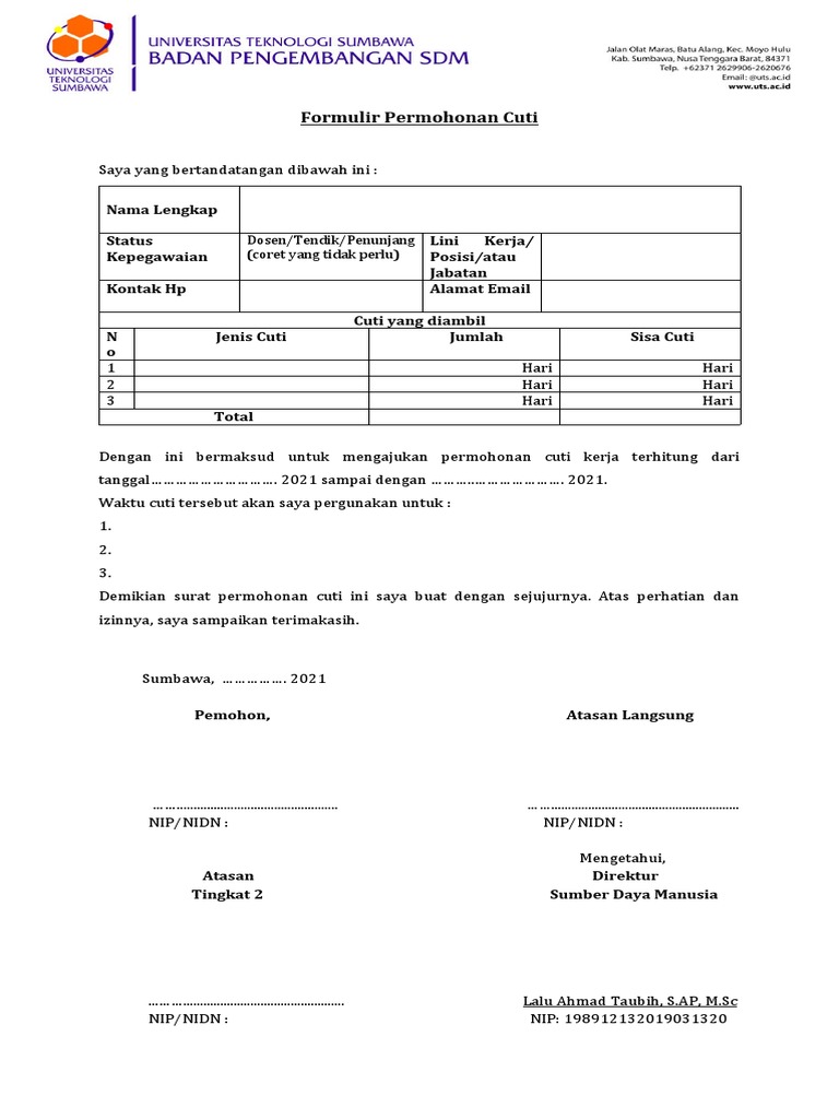 Form Cuti 2021 | PDF