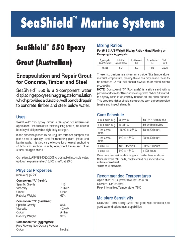 Seashield Marine Systems: Seashield 550 Epoxy Grout (Australian) | PDF ...