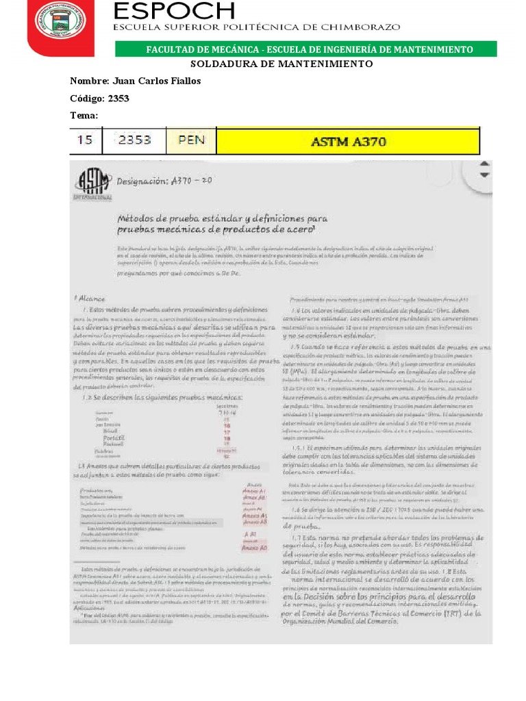 Fiallos Juan 2353 ASTM A370 | PDF | Dureza | Acero