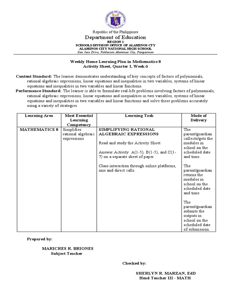 Department of Education: Republic of The Philippines | PDF | Variable ...