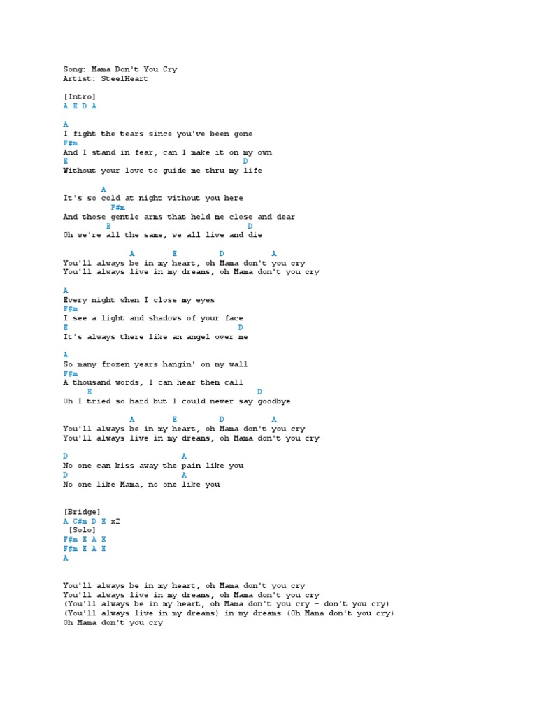 Mama Dont Cry Pdf