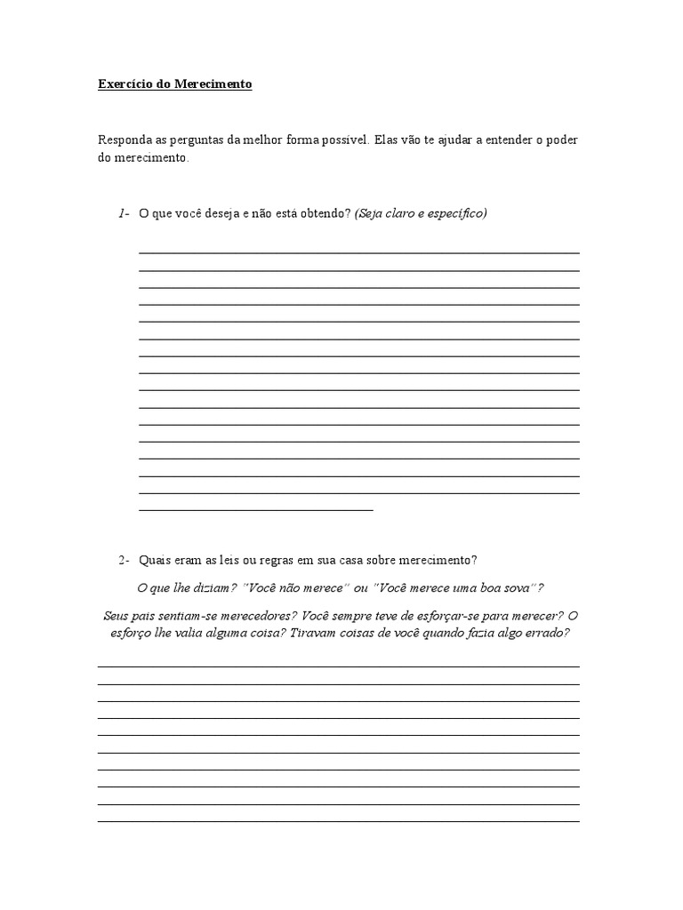 Exercício Do Merecimento | PDF | Pensamento | Vida