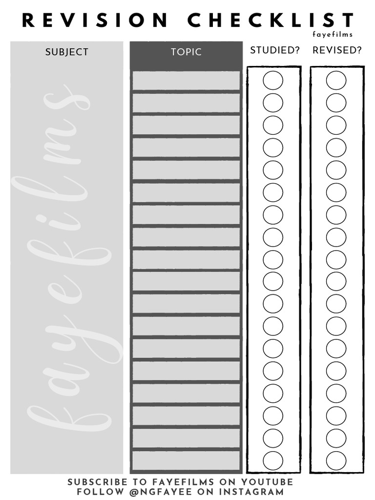 Fayefilms Revision Checklist | PDF