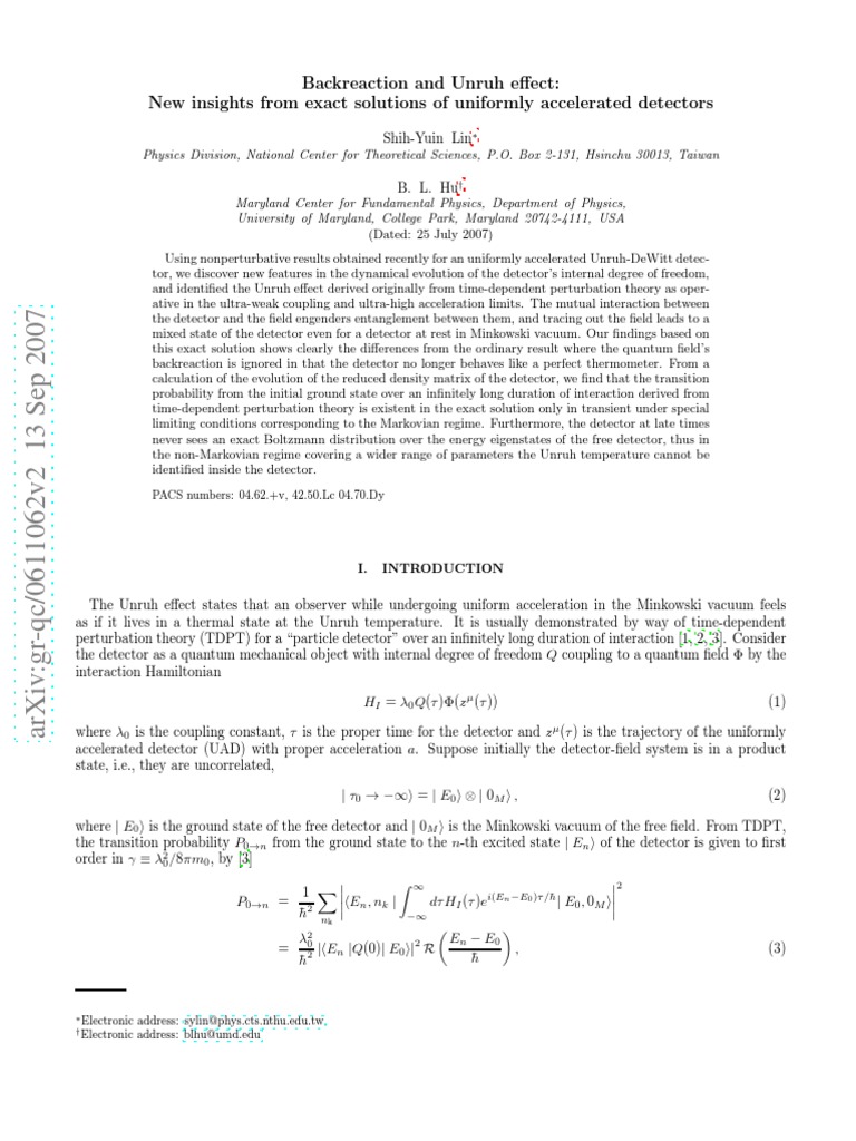 Back Reaction and Unruh Effect | PDF | Quantum Entanglement | Quantum Mechanics