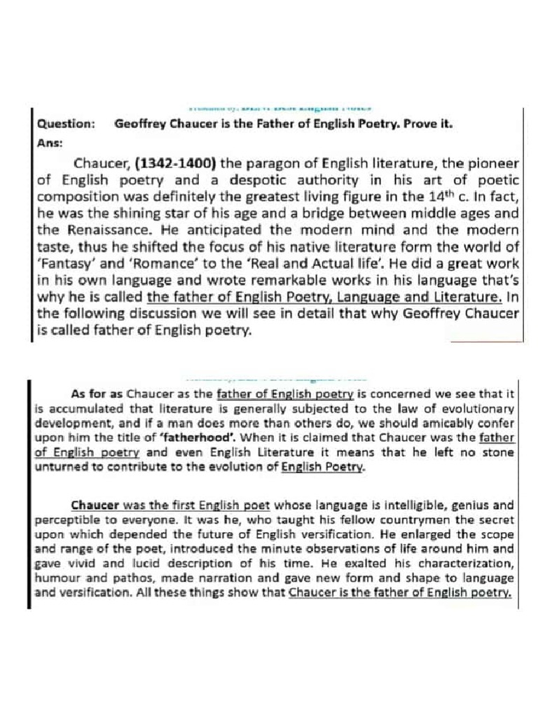 Geoffrey Choucer Father of English Poet and Language and Litrature | PDF