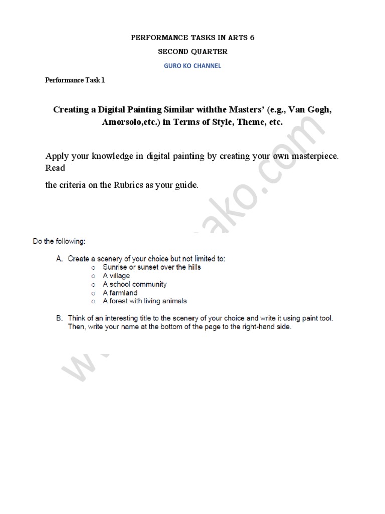 Mastering Digital Painting Techniques: Performance Tasks in Arts ...